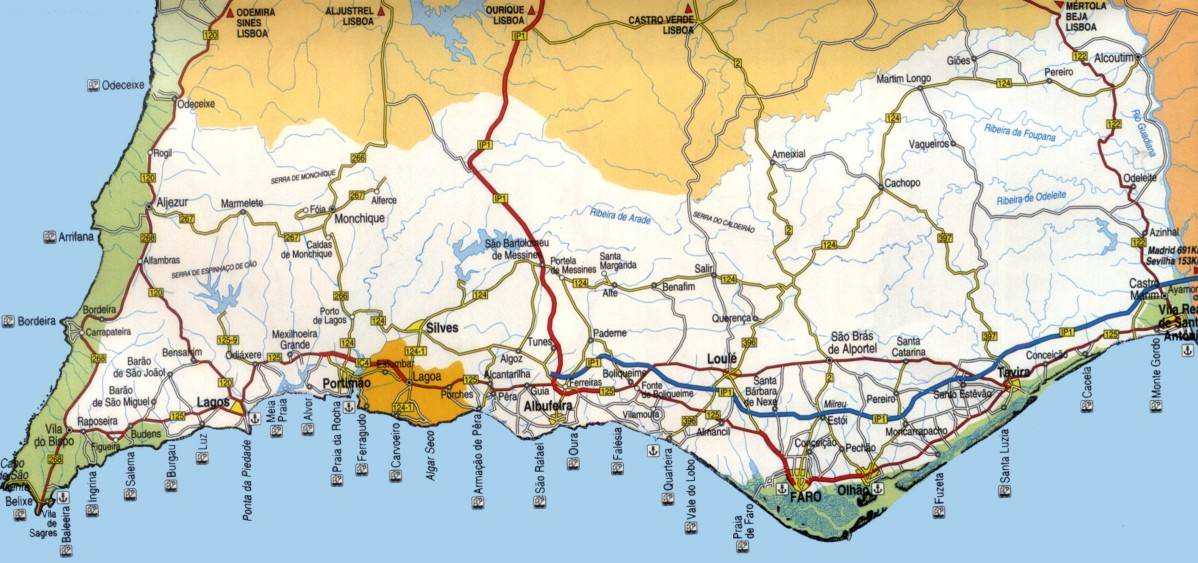 Kaart Van De Algarve Portugal - kaart